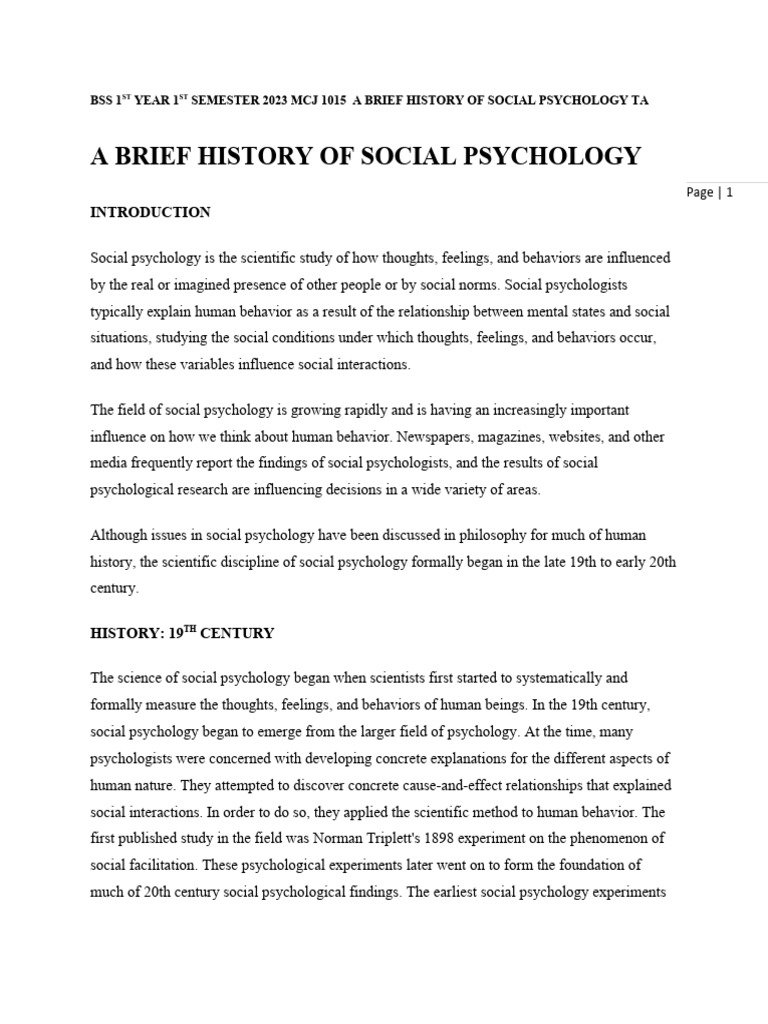A Brief History of Social Psychology | PDF | Social Psychology | Psychology
