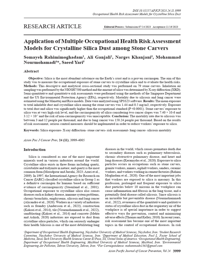Application of Multiple Occupational Health Risk Assessment Models For ...