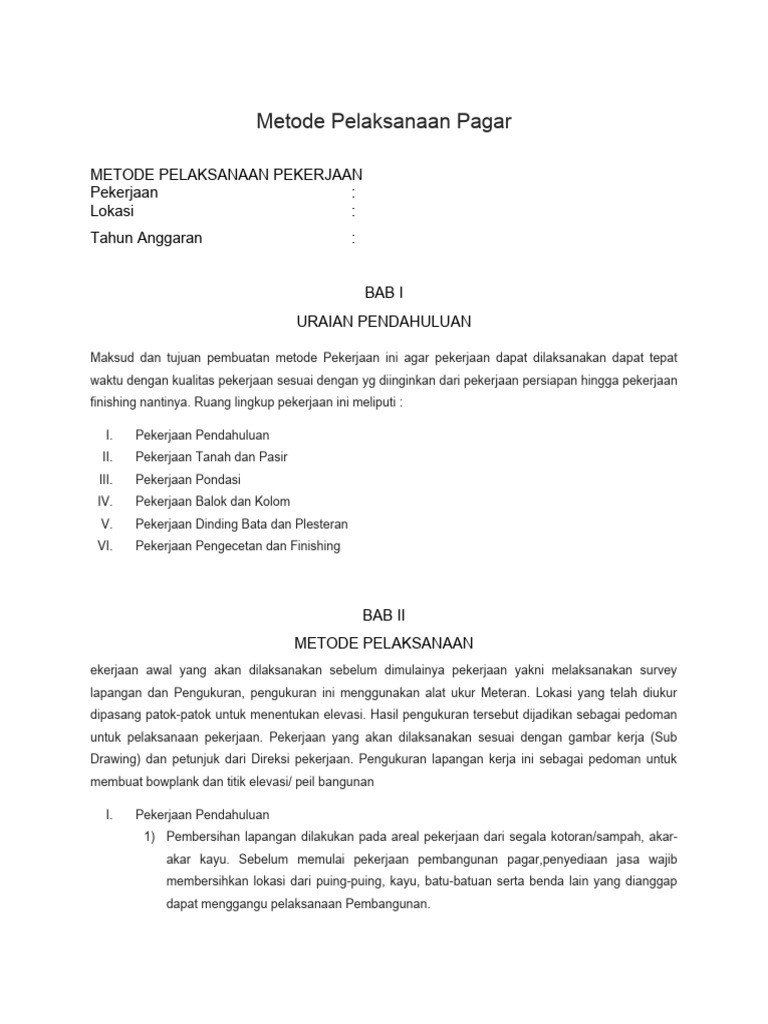 Metode Pelaksanaan Pagar | PDF