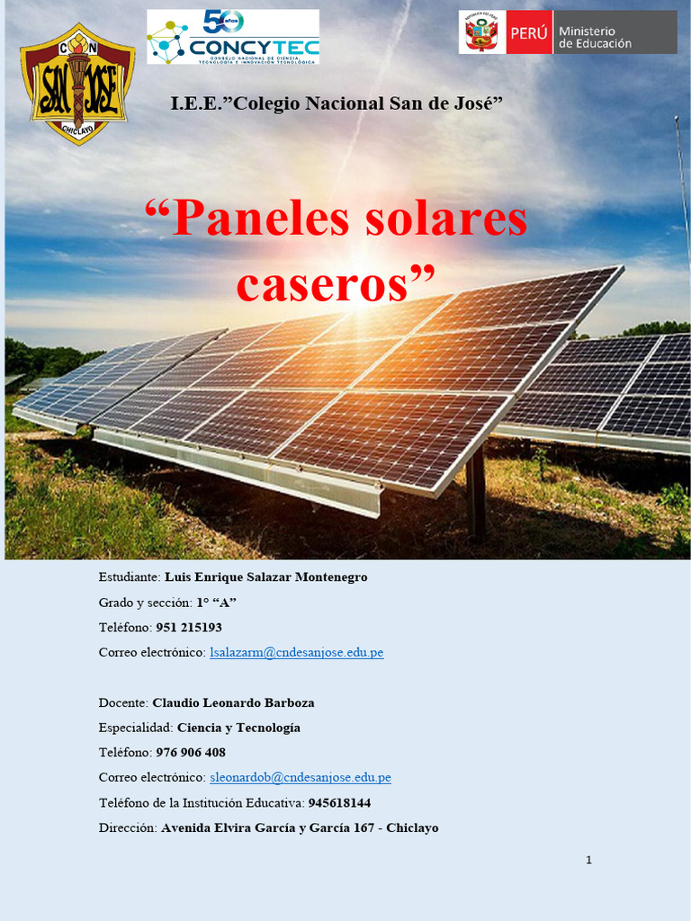 Paneles Solares Caseros: Proyecto Educativo | PDF | Panel solar | Cobre