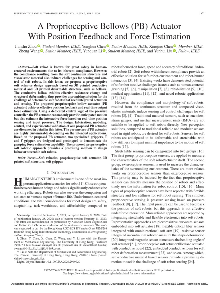 A Proprioceptive Bellows PB Actuator With Position Feedback and Force ...