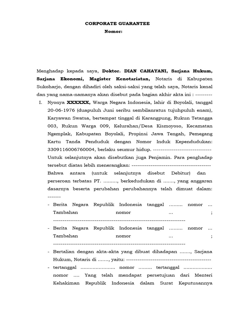 Contoh Akta Corporate Guarantee | PDF