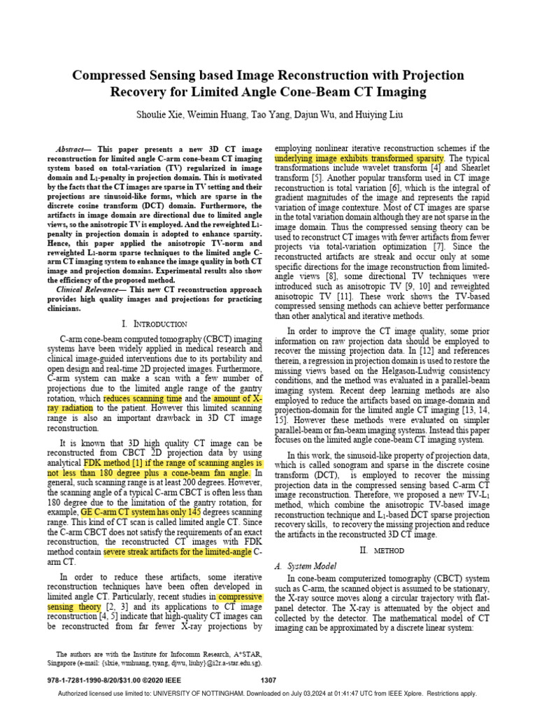 Compressed Sensing Based Image Reconstruction With Projection Recovery For Limited Angle Cone ...