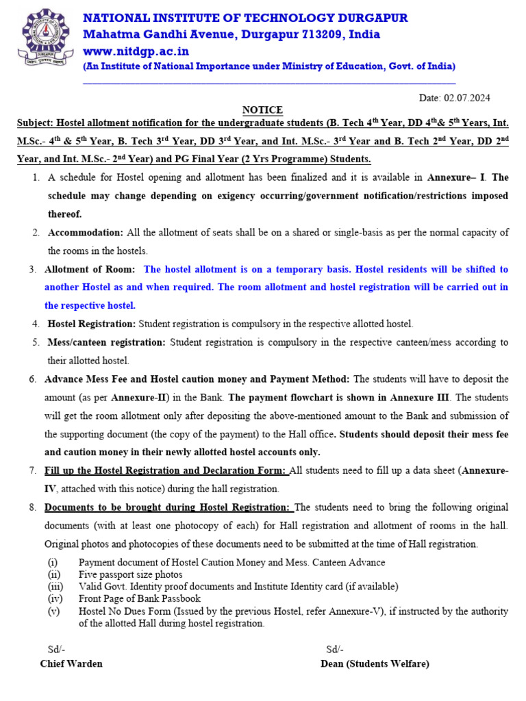 Hostel Allotment | PDF