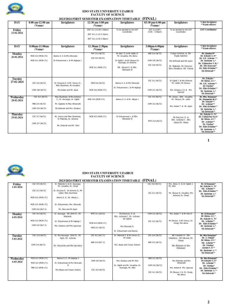 Final Timetable | PDF