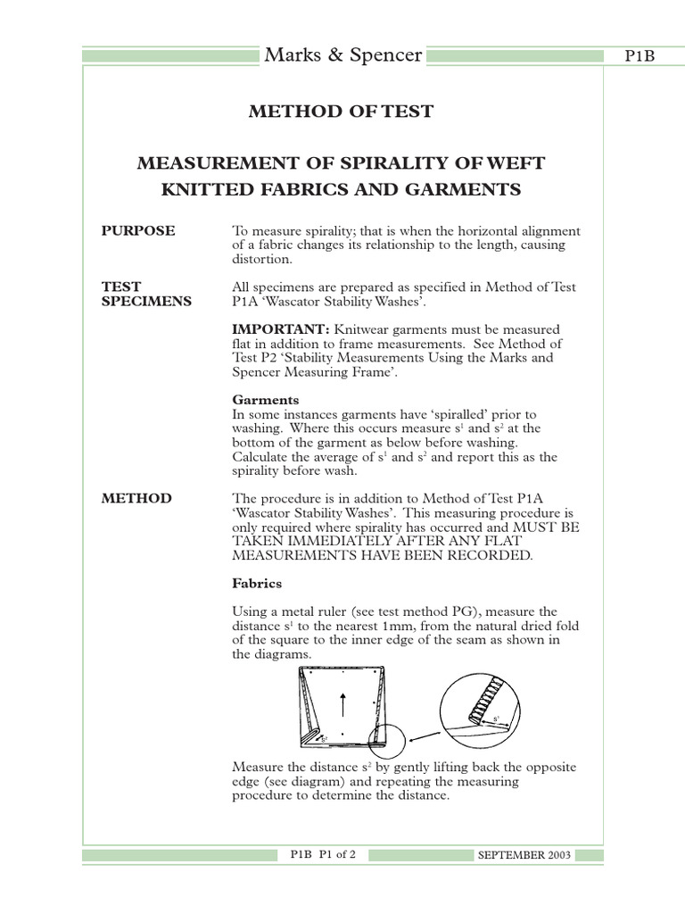 Spirality Measurement Method for Fabrics | PDF | Textiles