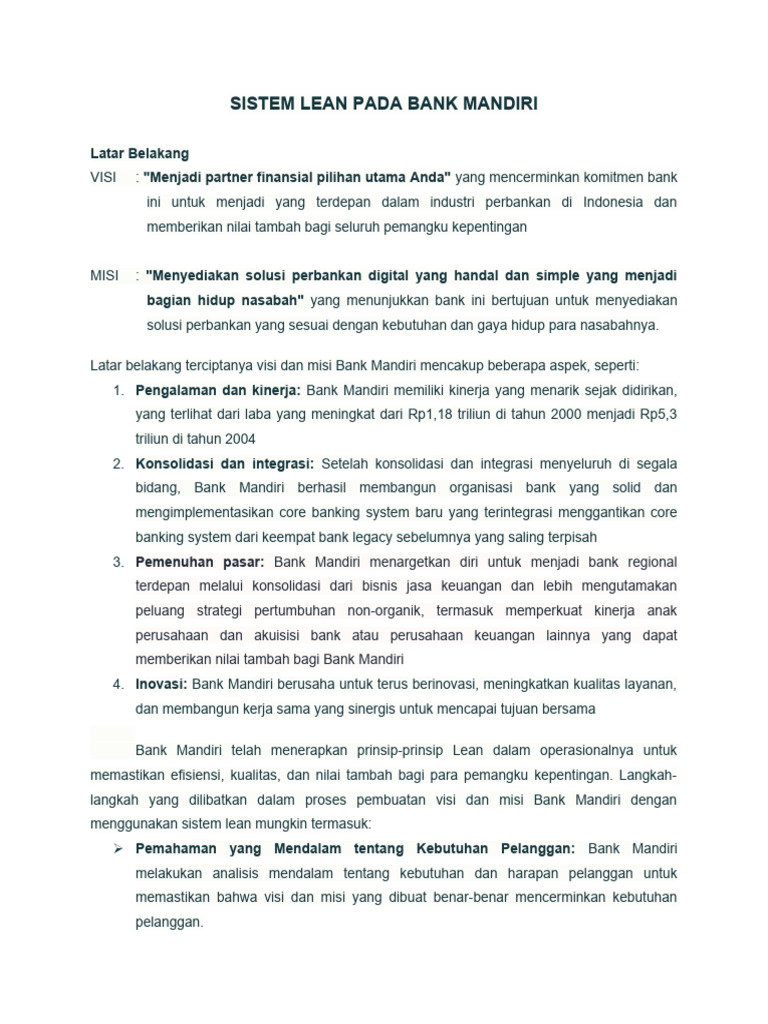 Sistem Lean Pada Bank Mandiri | PDF