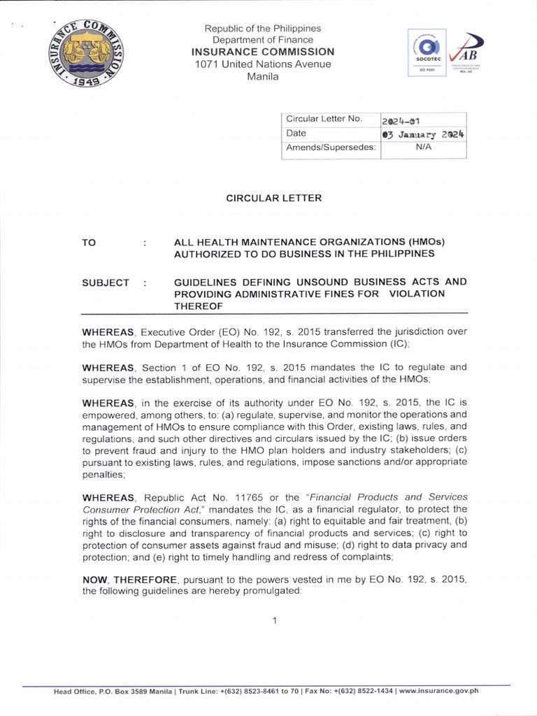 Guidelines Defining Unsound Business Acts | PDF | Health Maintenance Organization | Justice