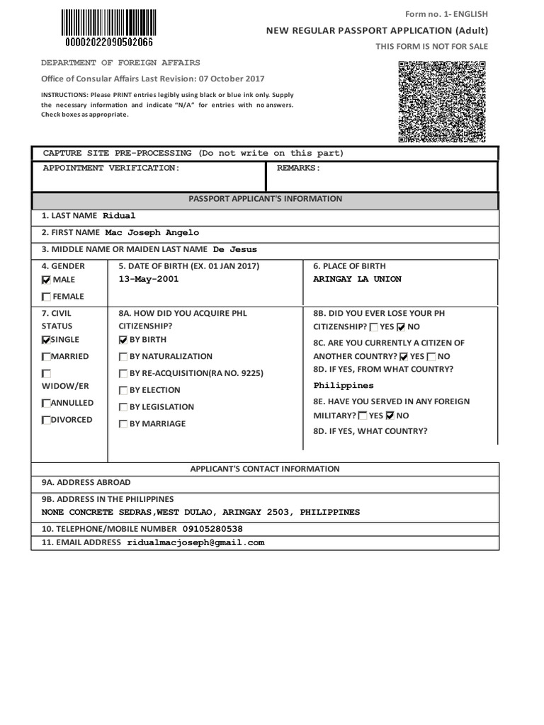 New Regular Passport Application (Adult) | PDF | Identity Document | Social Institutions