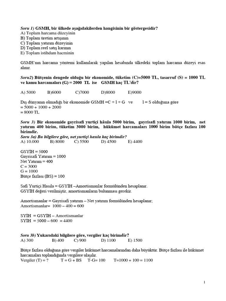 Iktisat Donem II Calisma Sorulari 1 | PDF
