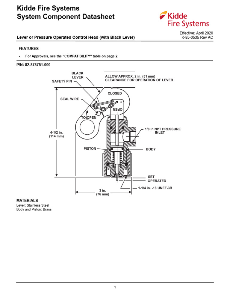Kidde Lever or Pressure Operated Control Head With Black Lever K-85 ...