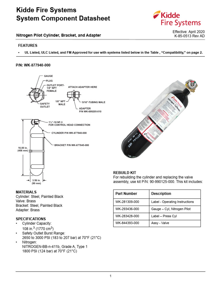 Kidde Nitrogen Pilot Cylinder Bracket and Adapter K-85-0513 AD | PDF ...