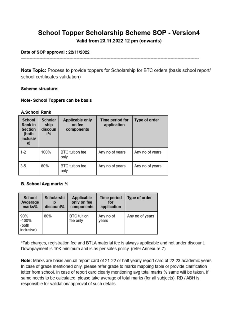 SOP for School Topper Scholarship Scheme -Version 4 (Valid from 23.11. ... SOP for School Topper Scholarship Scheme -Version 4 (Valid from 23.11. ...