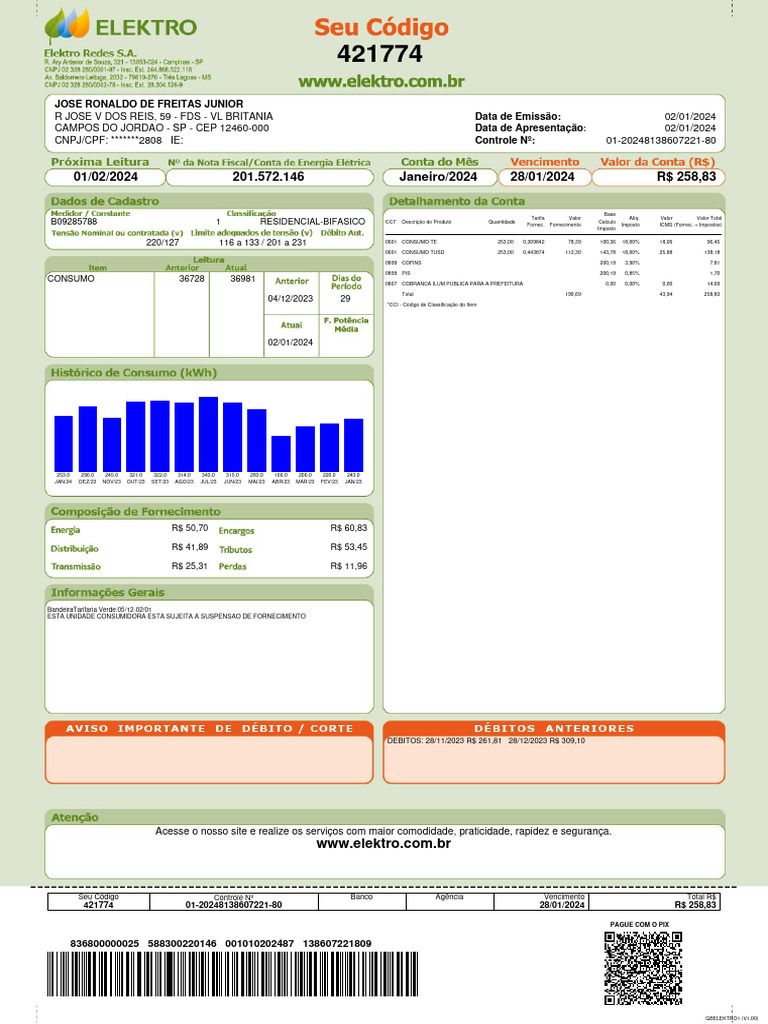 Neoenergia Elektro - 2a Via Fatura - Jan-2024 | PDF