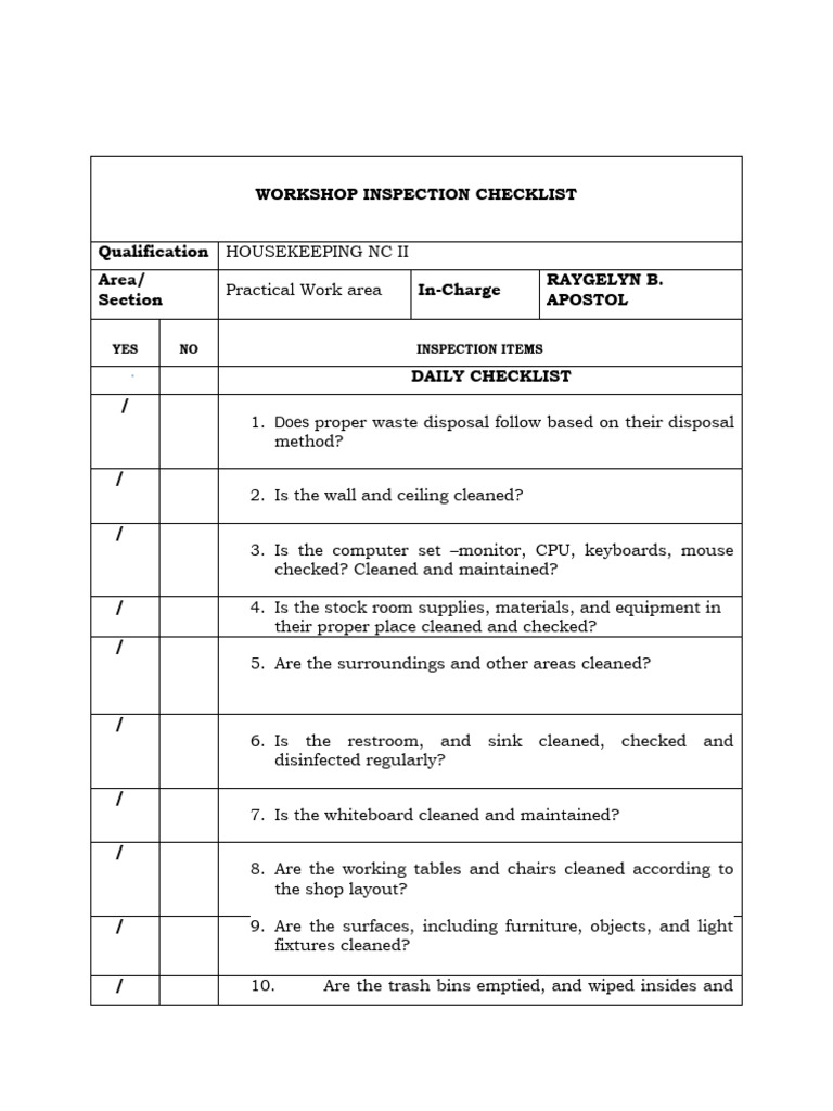 Workshop Inspection Checklist-Final | PDF