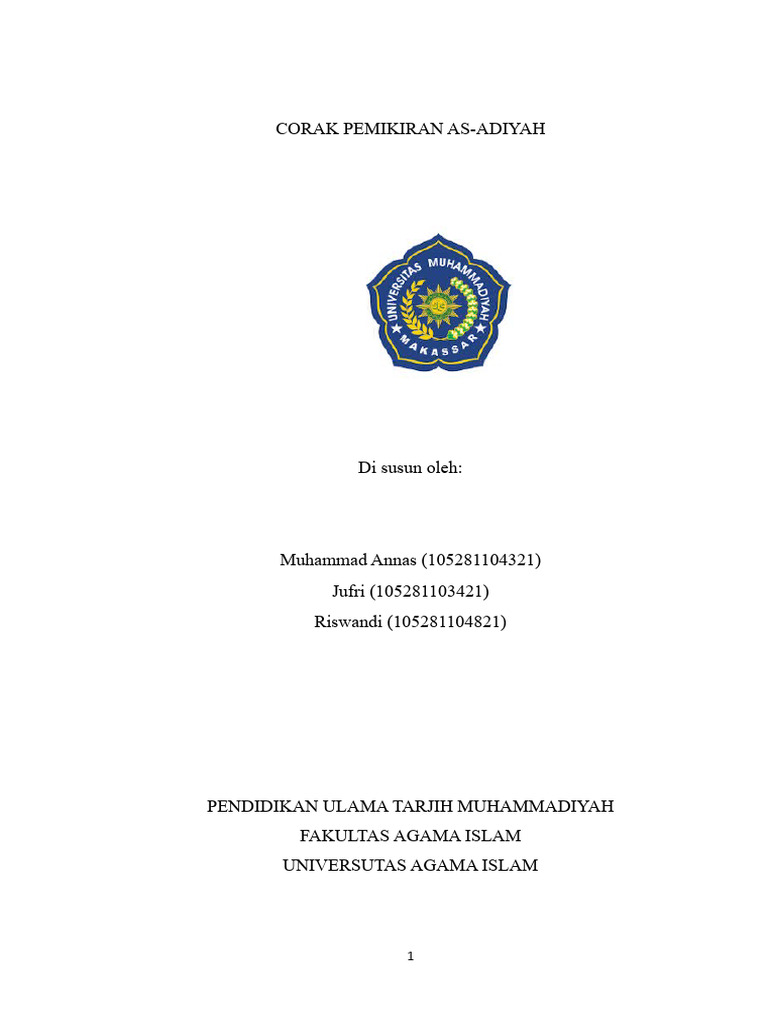 CORAK - PEMIKIRAN AS-ADIYAH KLP 4 | PDF