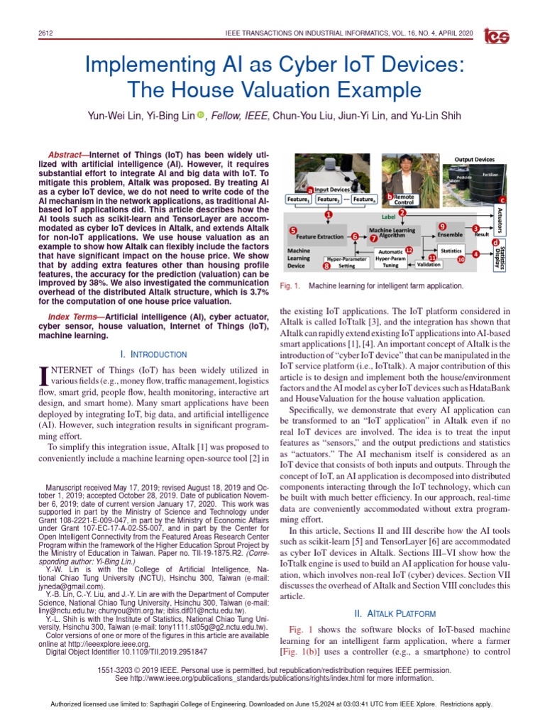 Implementing AI As Cyber IoT Devices The House Valuation Example | PDF ...