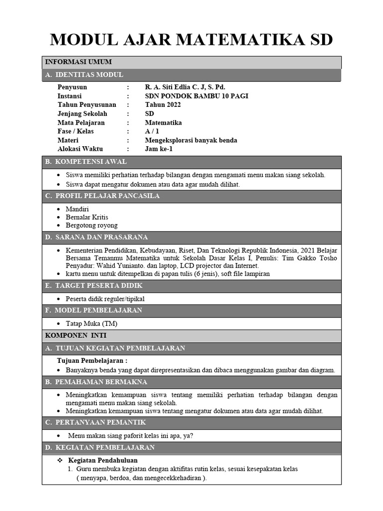 Modul Ajar Matematika SD | PDF | Sains & Matematika