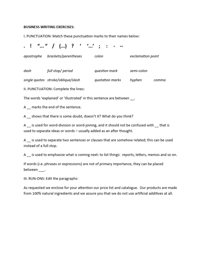 Business Writing Exercises Guide | PDF | Punctuation | Quotation Mark