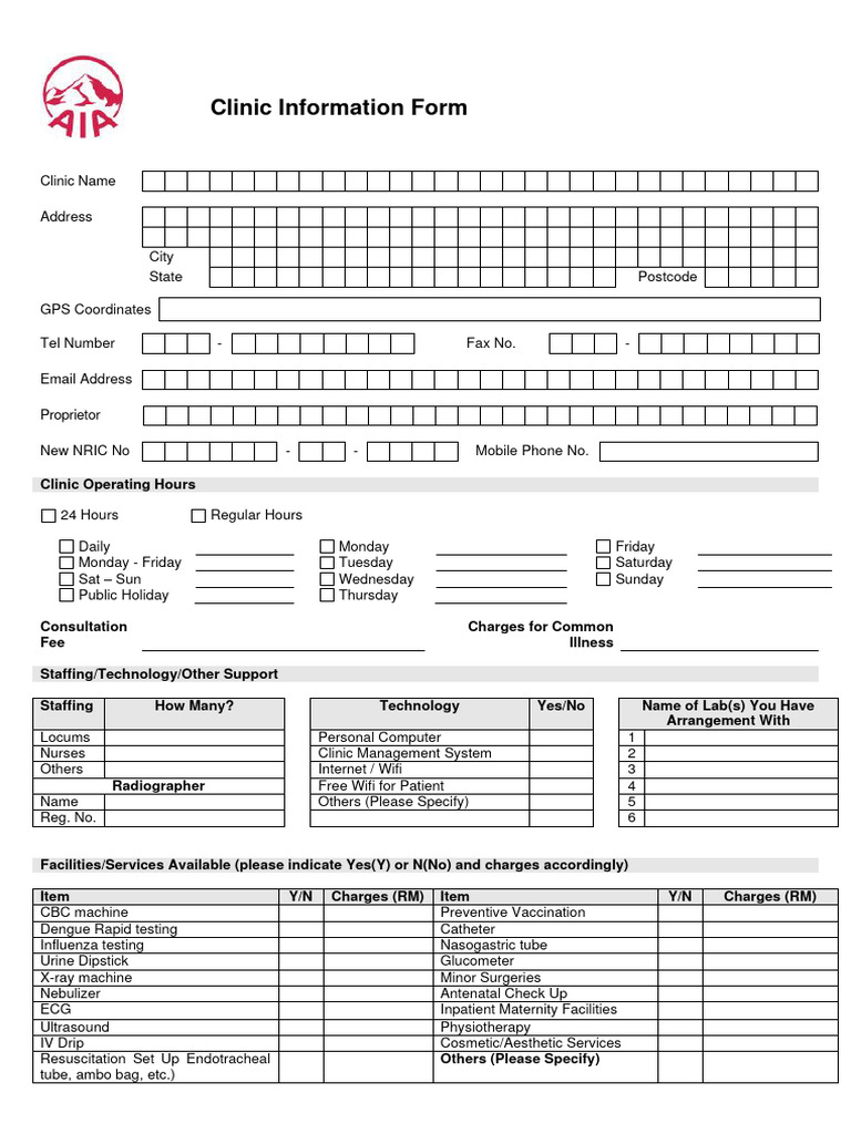 Clinic Information Form | PDF | Clinic | Medicine