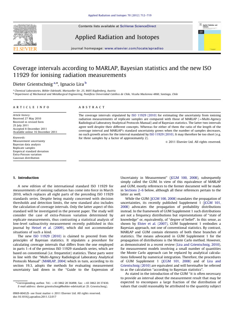 Comparing Coverage Intervals in Radiation Measurements | PDF ...