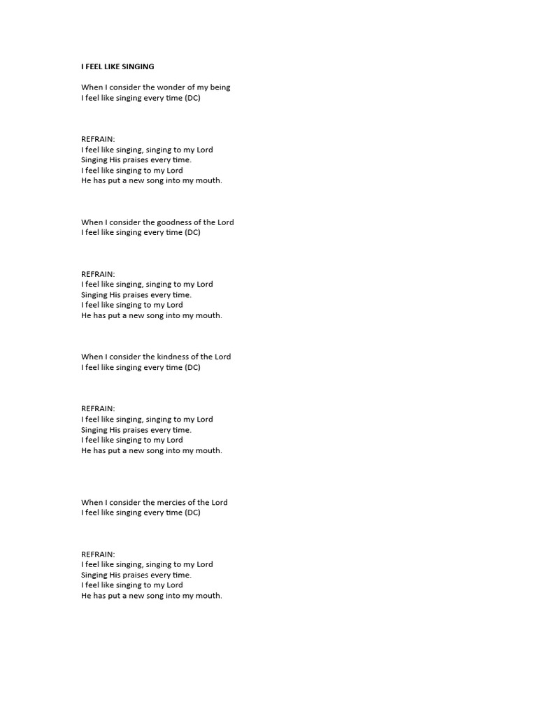I Feel Like Singing to My Lord | PDF
