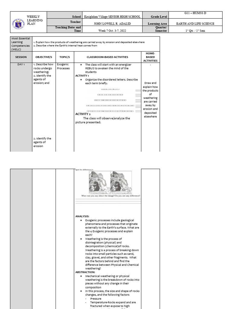 WLP Earth Scie Els Week 7 Jla | PDF | Earth | Heat Transfer