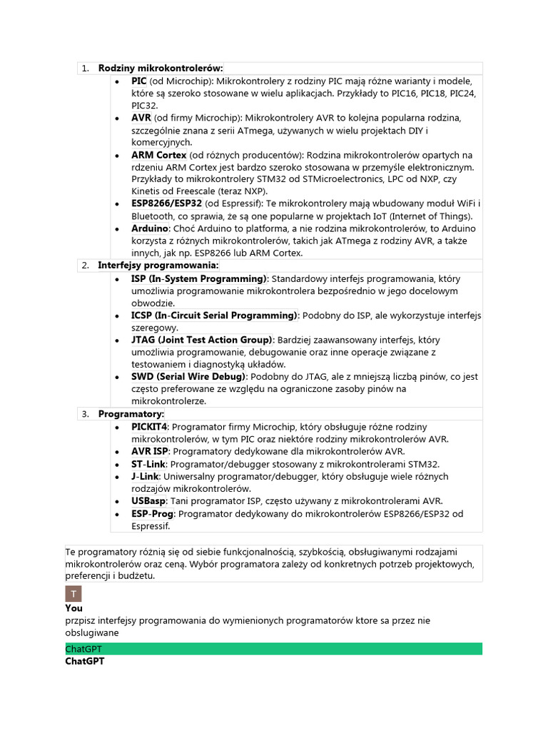 Rodziny Mikrokontrolerów - Programowanie | PDF