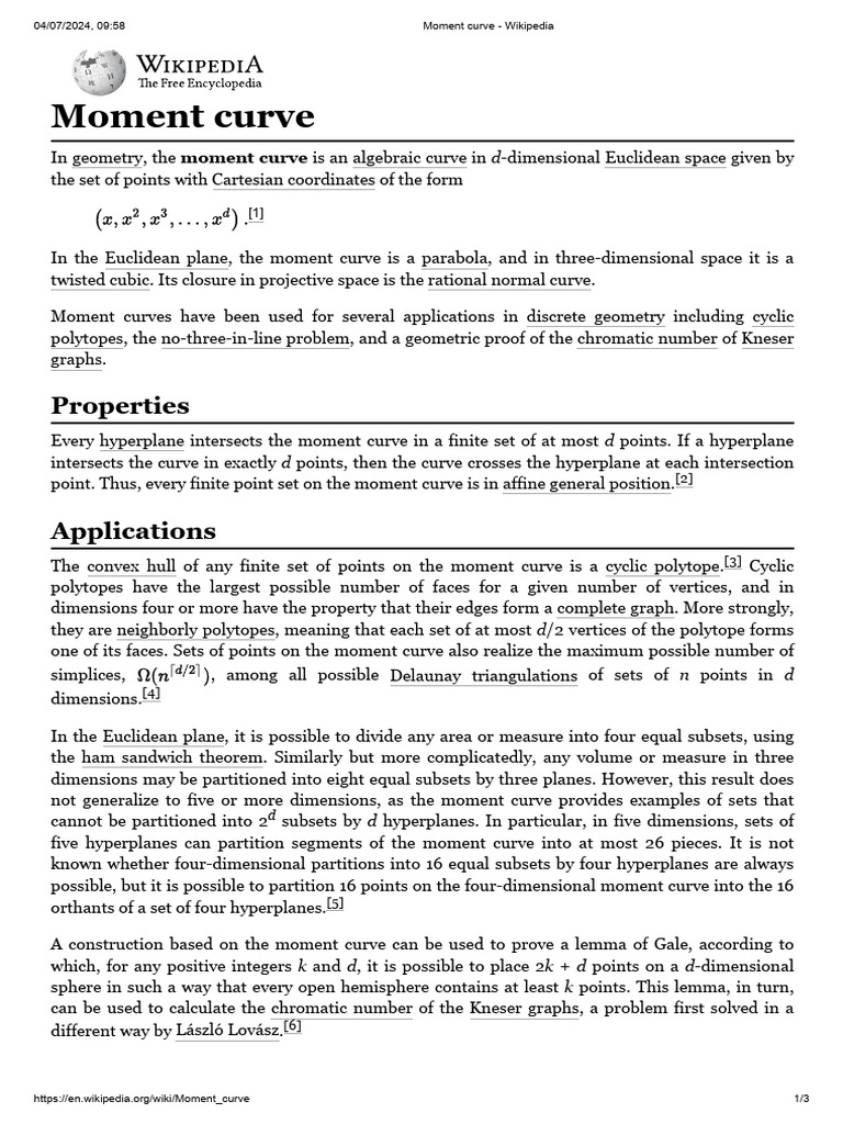 Moment curve | Download Free PDF | Mathematics | Geometry