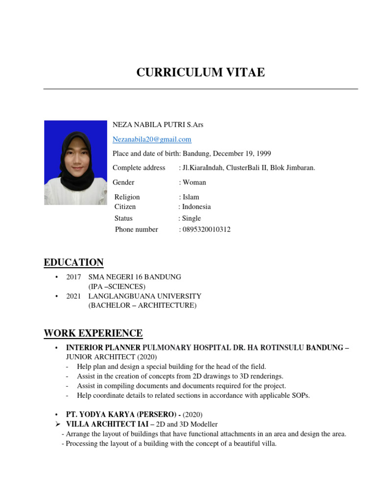 Curriculum Vitae - Neza - bdg.1 | PDF | Computer Aided Design | Implementation