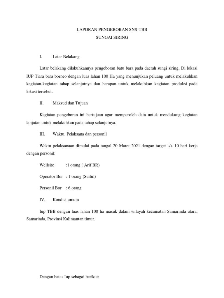 Laporan Pengeboran SNS-TBB | PDF | Sains & Matematika