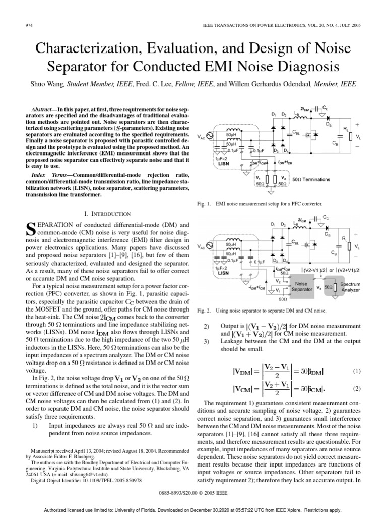Characterization, evaluation, and design of noise Separator for conducted EMI noise diagnosis ...