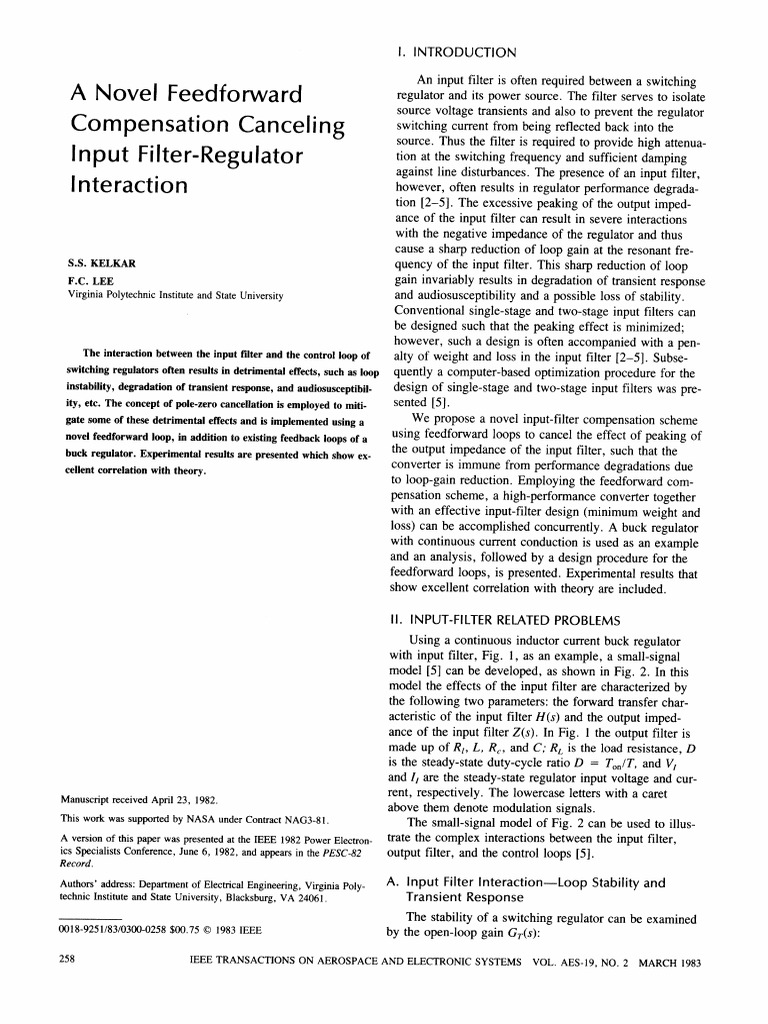 A Novel Feedforward Compensation Canceling Input Filter-Regulator Interaction Kelkar1983 | PDF ...