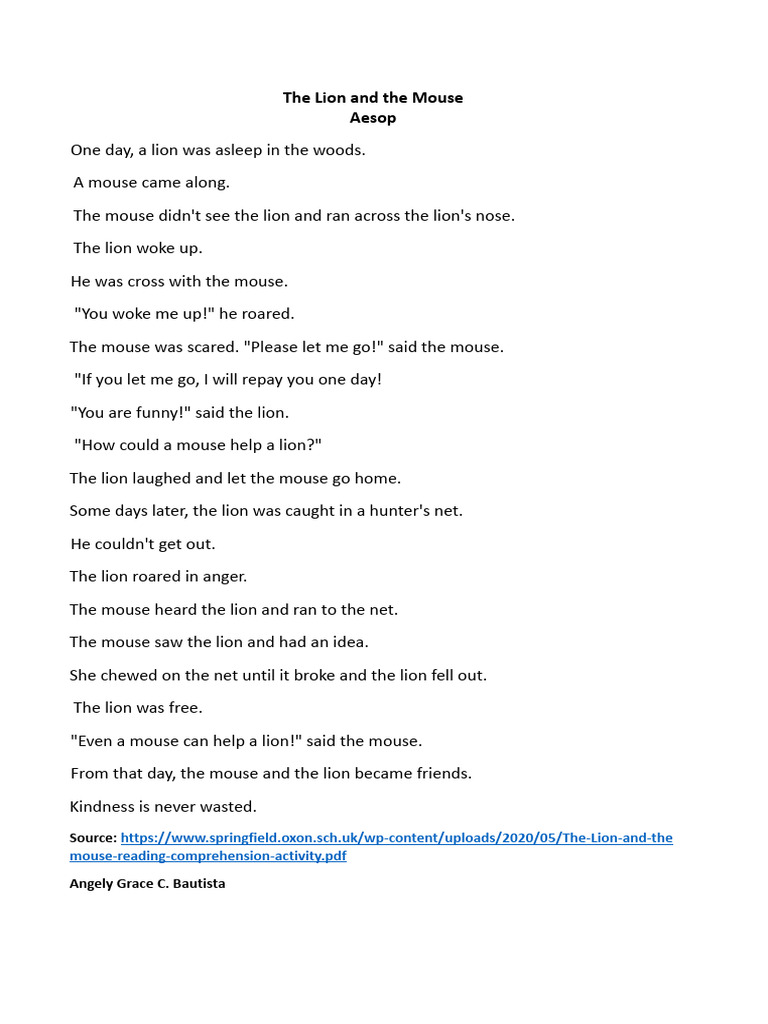 The Lion and The Mouse | PDF | Art | Poetry