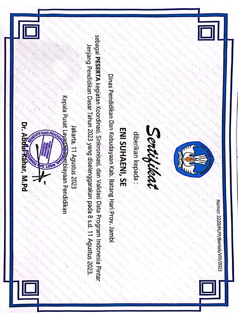 Sertifikat Eni Suhaeni, SE | PDF
