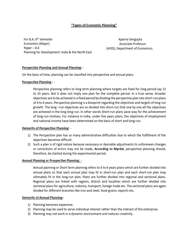 "Types of Economic Planning": Perspective Planning and Annual Planning | PDF | Long Run And ...