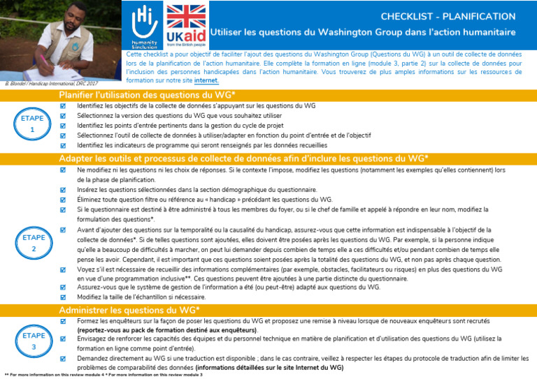 Checklist pour questions du Washington Group | PDF | Informations ...