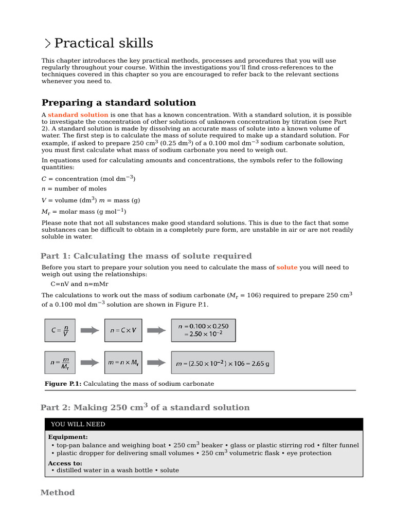 Preparing Standard Solutions Guide | PDF | Mole (Unit) | Concentration