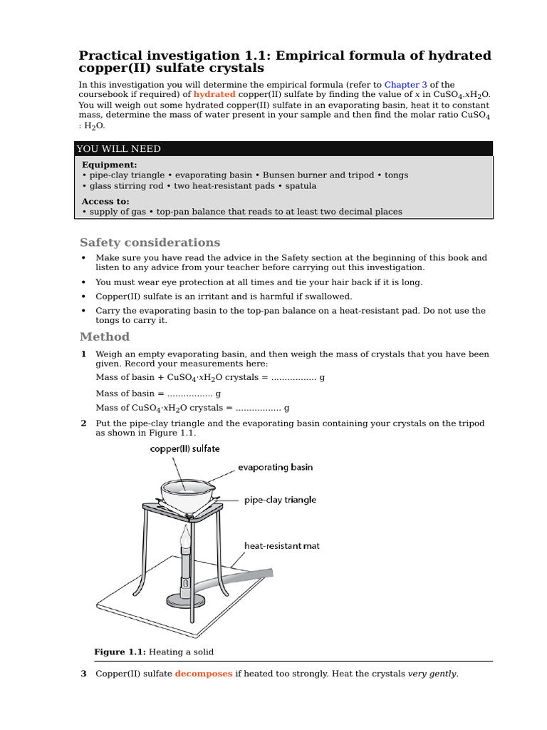 Empirical Formula of Hydrated CuSO4 | PDF | Crystallization | Applied ...