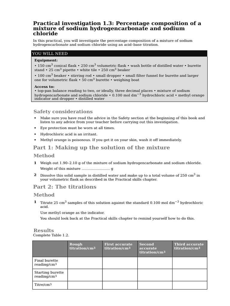 1.3 Percentage Composition of A Mixture of Sodium Hydrogencarbonate and ...