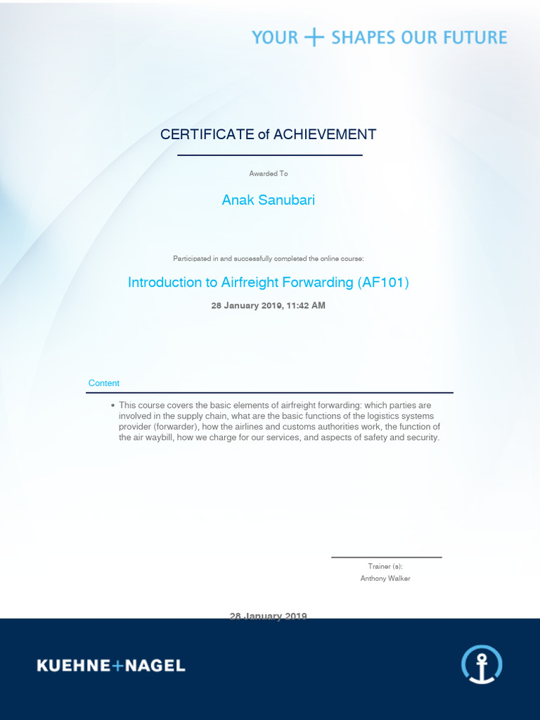 Airfreight 101 - Certificate | PDF