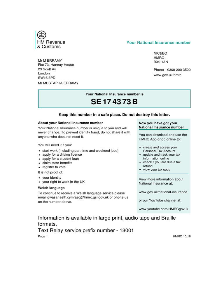Your National Insurance Letter | Download Free PDF | Payments