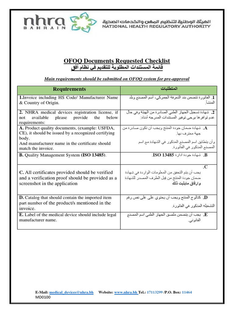 Ofoq Documents Requested Checklist Updated - MD0100 Nov 2021 | PDF