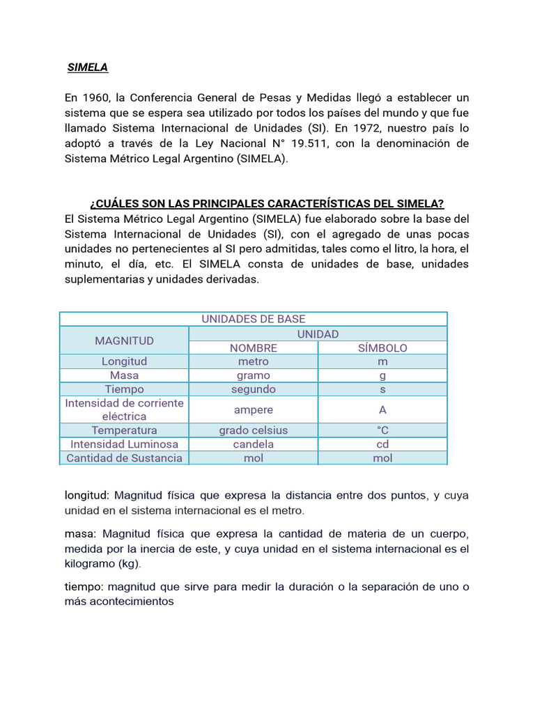 SIMELA | PDF | Sistema Internacional de Unidades | Cantidades fisicas