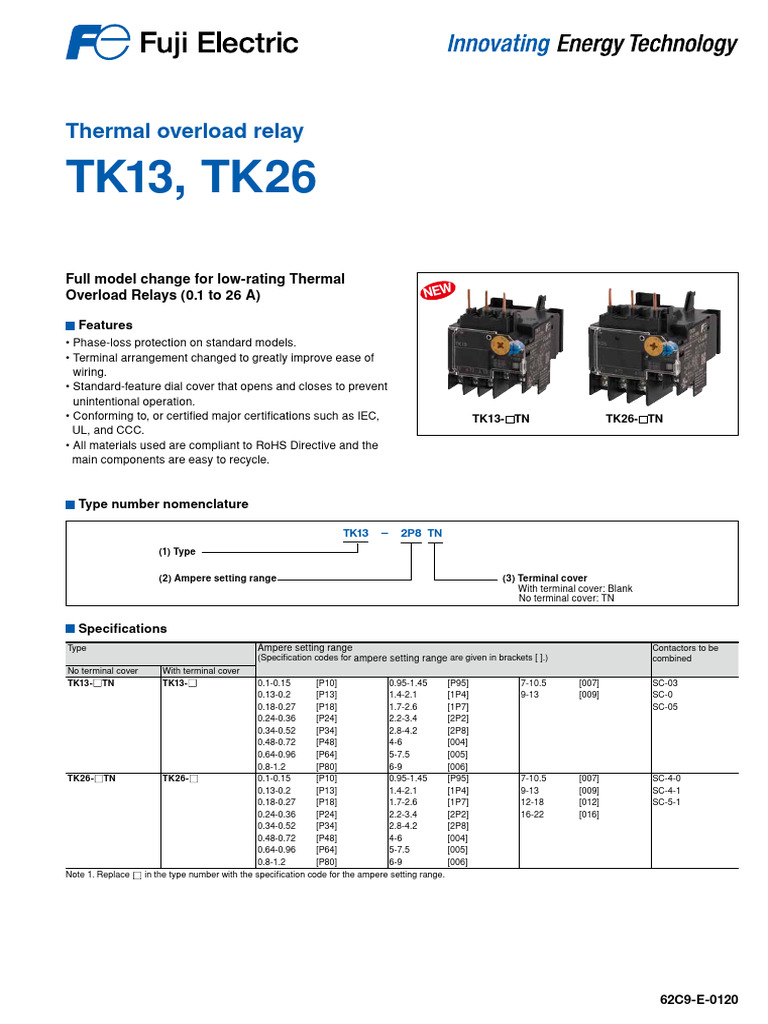 Fuji Electric Thermal Overload Relay TK Series Leaflet | PDF | Relay ...