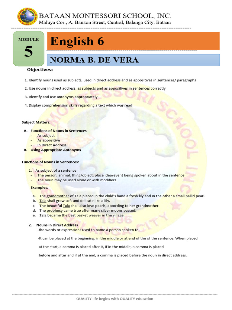 English-6_Module-5_T.-Norma | PDF | Noun | English Language