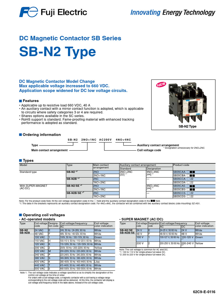 Fuji Electric Contactor DC SB-N2 Type | PDF | Alternating Current ...