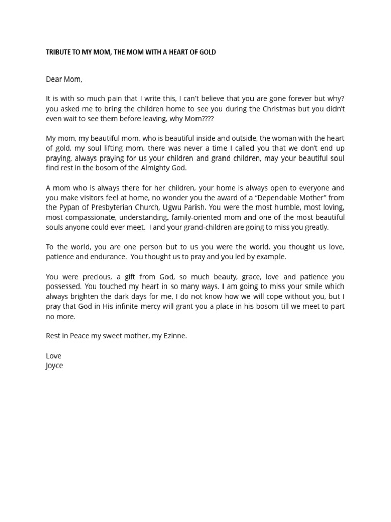 Tribute To My Dear Mom | PDF