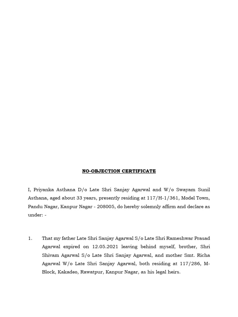 No - Objection Certificate - Priyanka Asthana | PDF