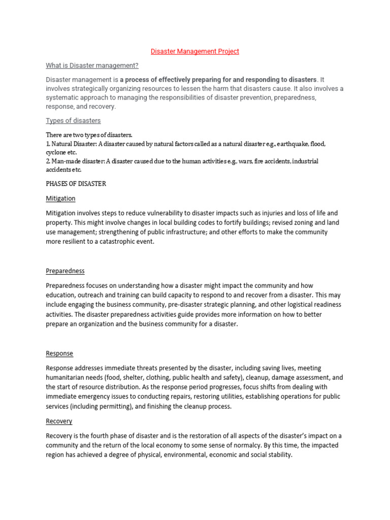 Disaster Management project | Download Free PDF | Emergency Management ...